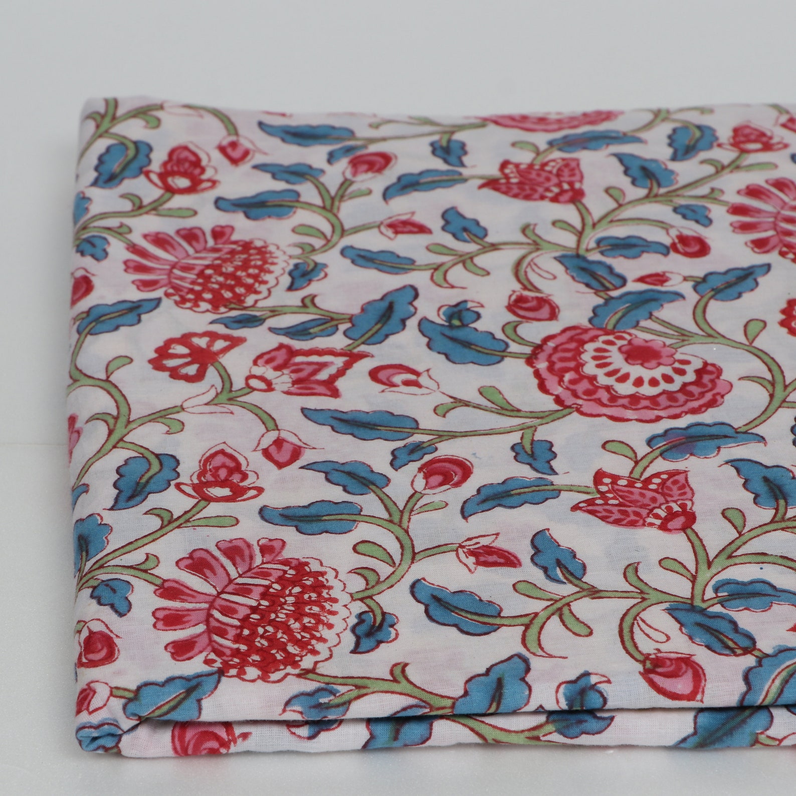 Red Blue Block Print Fabric by Yard Printed Cotton Womens Clothing Robe ...