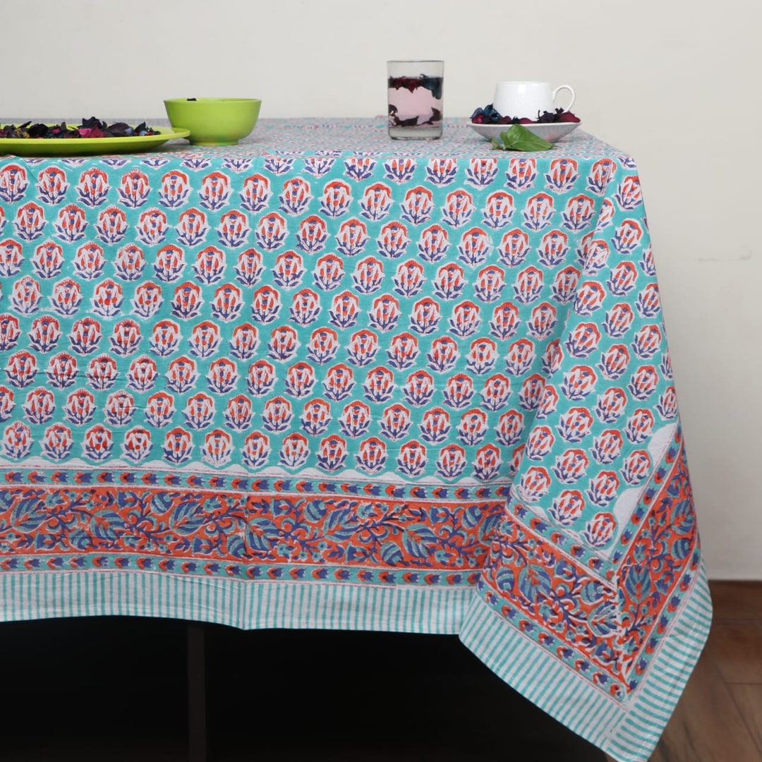 Indian Table Linen, Block Printed Tablecloth, Natural Block Print ...
