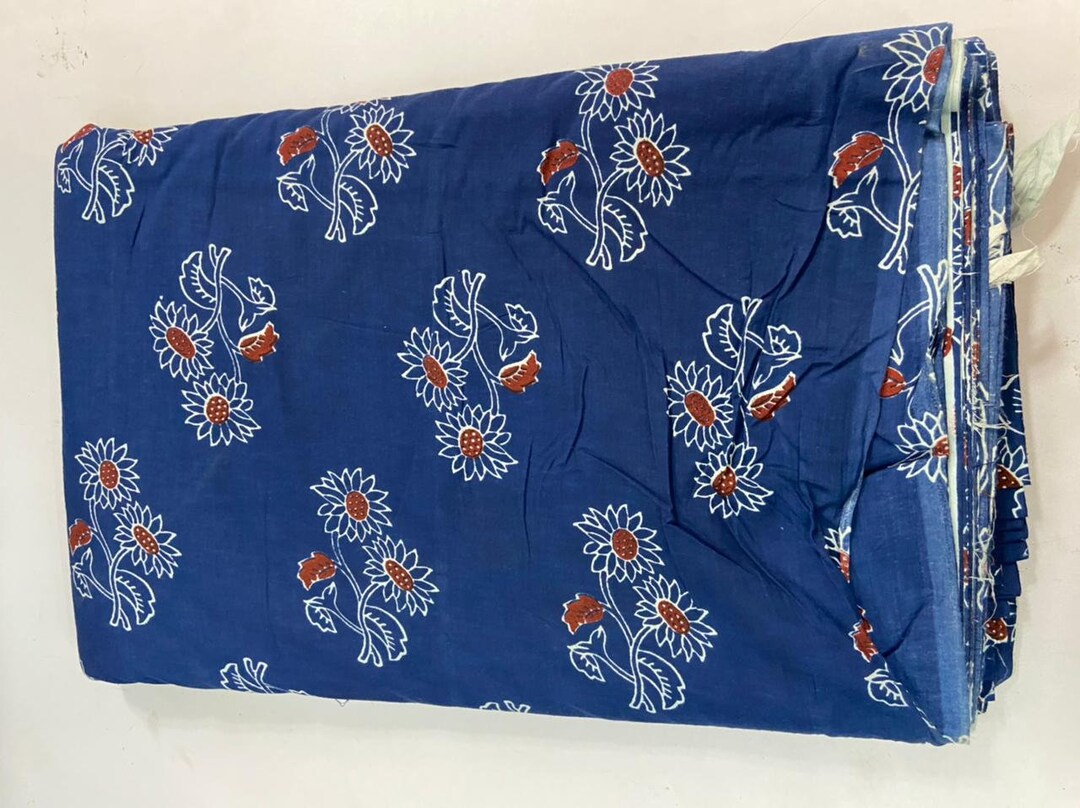 Mudcloth Dabu Print Fabric by the Yard for Dressmaking, Blue Hand Block ...