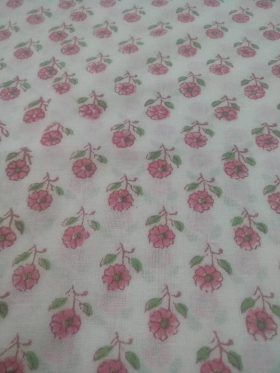 2.75 Yards Block Printed Fabric, Pink Block Print Fabric, Handprinted ...