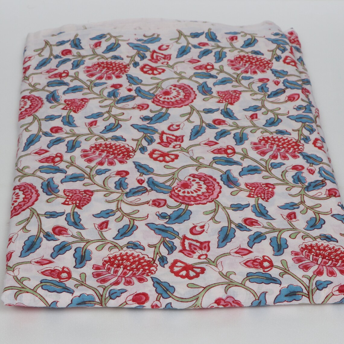 Red Blue Block Print Fabric by Yard Printed Cotton Womens Clothing Robe ...