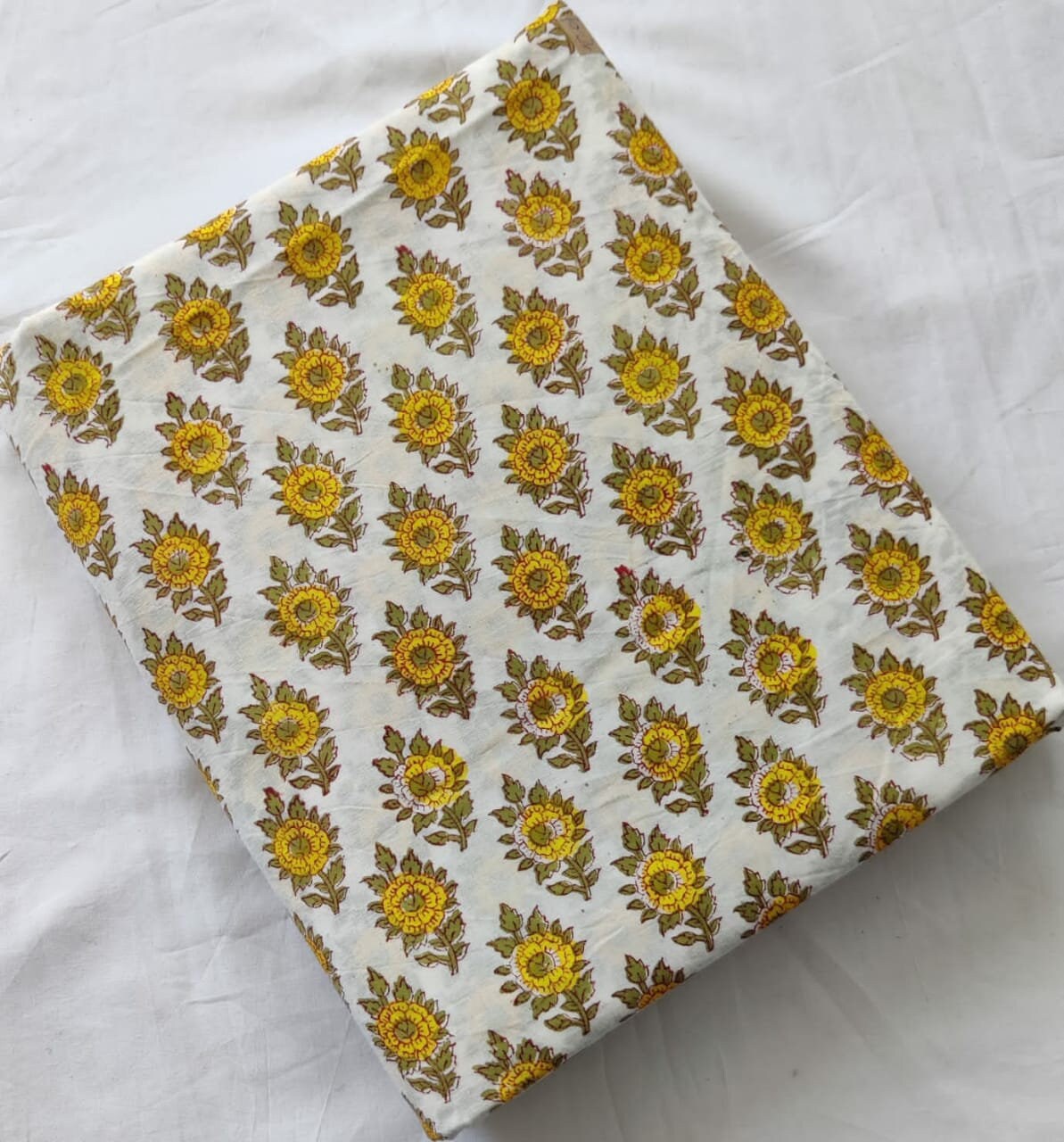 4.9 Yards Block Printed Fabric, Yellow Block Print Fabric, Handprinted ...