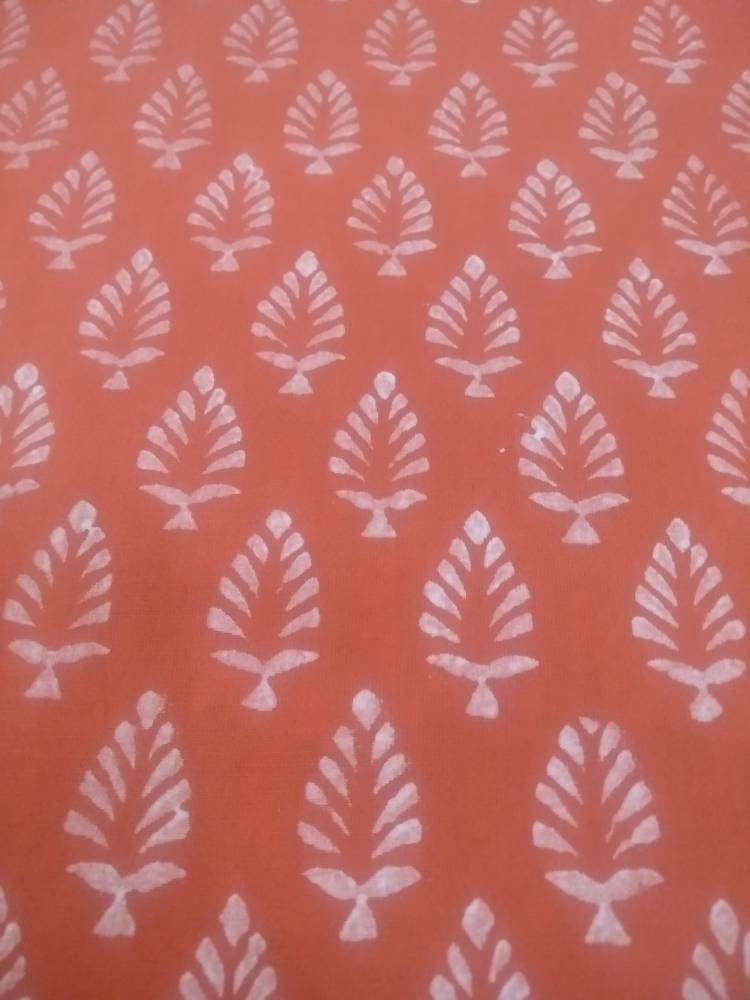 2.80 Yards Block Printed Fabric, Red Block Print Fabric, Handprinted ...