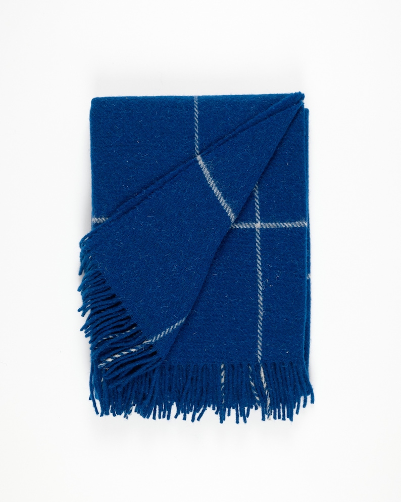 Cobalt Bright Blue Wool Throw Blanket | Windowpane Check Plaid | Modern ...