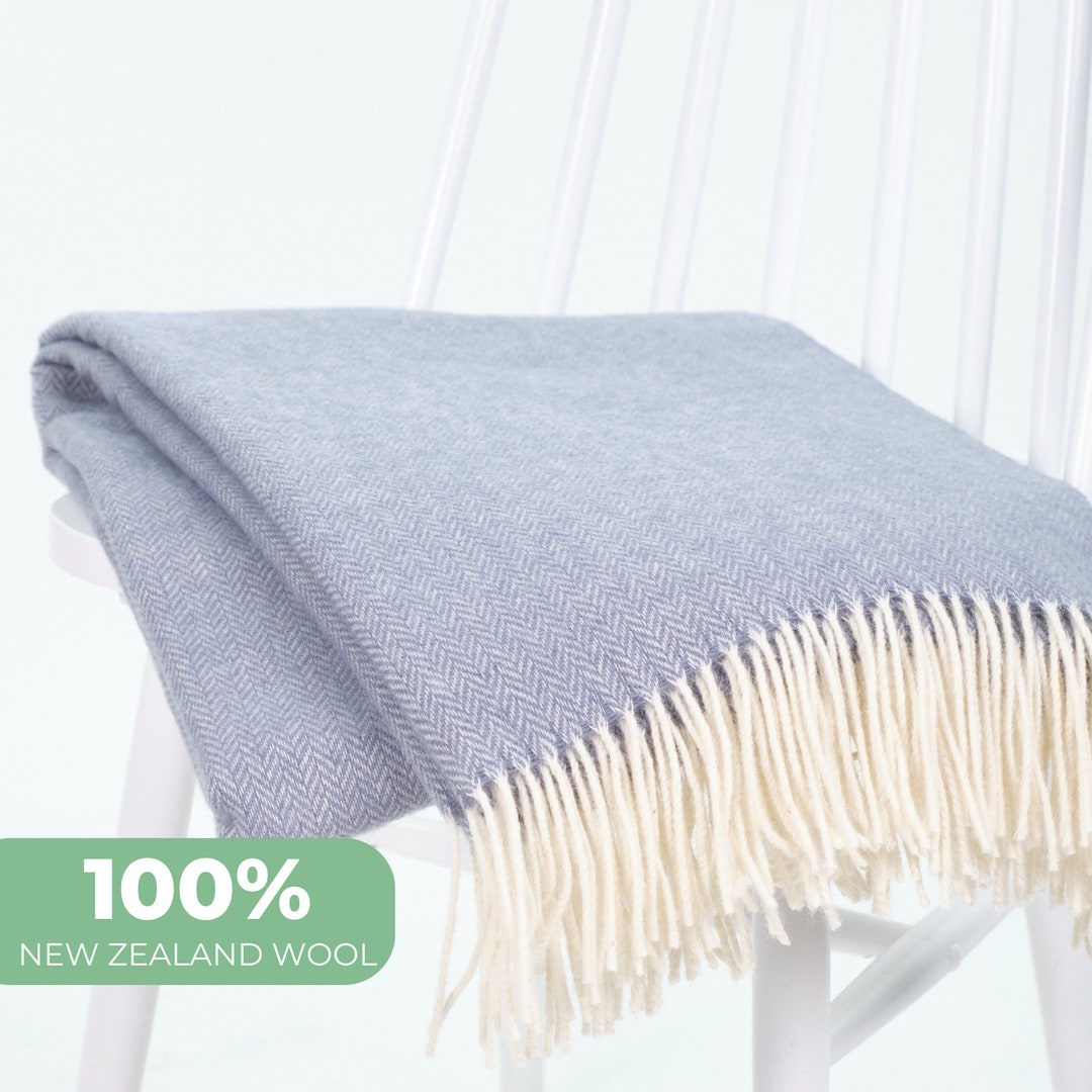 Light Blue Herringbone Weave Throw Blanket | Dusty Blue Large Sofa ...