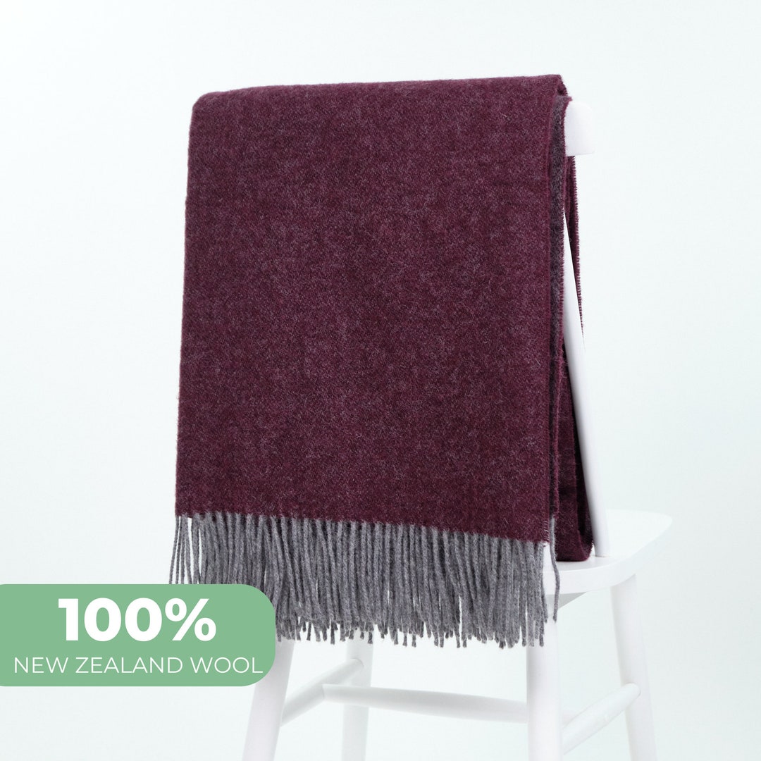 Dark Purple Burgundy Wool Throw Blanket | Large Sofa Throws With Grey ...