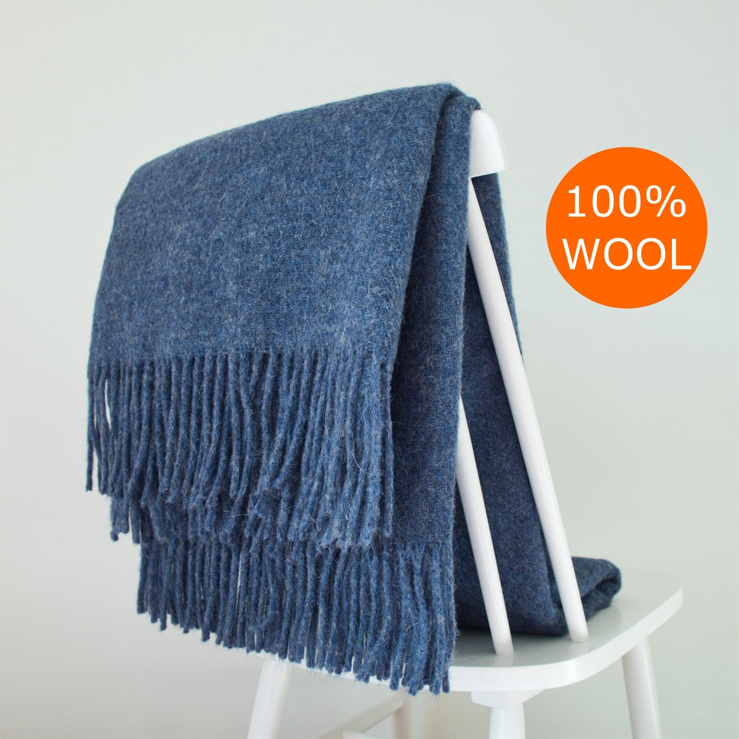 Dark Blue Sofa Throw Blanket | Scandinavian Minimalist Large Natural ...