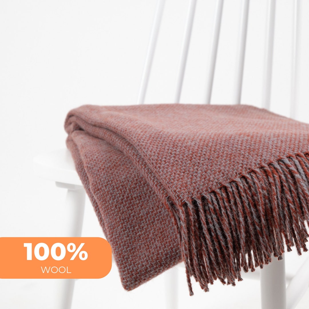 Terracotta Rust Red & Dark Grey Wool Sofa Throw Blanket | High Quality ...