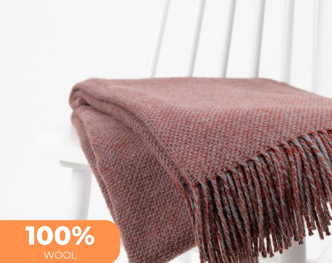 Terracotta Rust Red & Dark Grey Wool Sofa Throw Blanket | High Quality ...