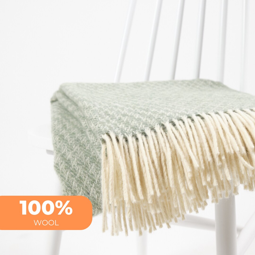 Light Green Wool Blanket Plaid | Sage Green Rustic Pattern Natural Wool ...