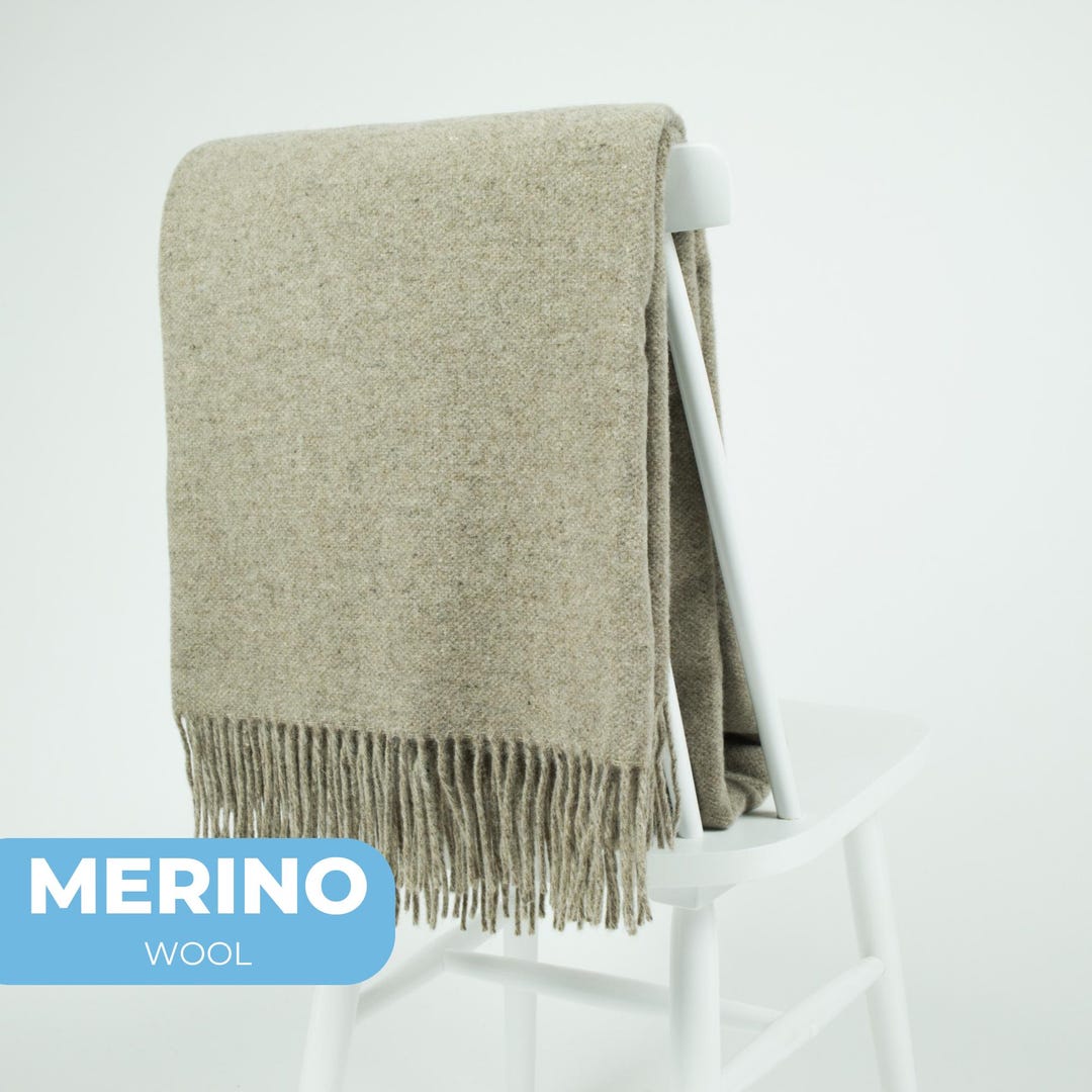 Light Brown Merino Wool Throw Blanket With Fringes | Perfect ...