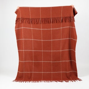 Windowpane Wool Throw Blanket: Rust Red Terracotta Plaid, 140x200cm ...