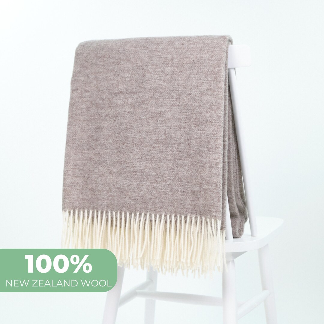 Light Brown Wool Throw Blanket | 100% New Zealand Wool Plaid With White ...