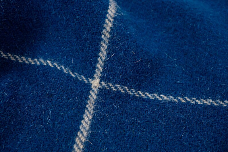 Cobalt Bright Blue Wool Throw Blanket | Windowpane Check Plaid | Modern ...