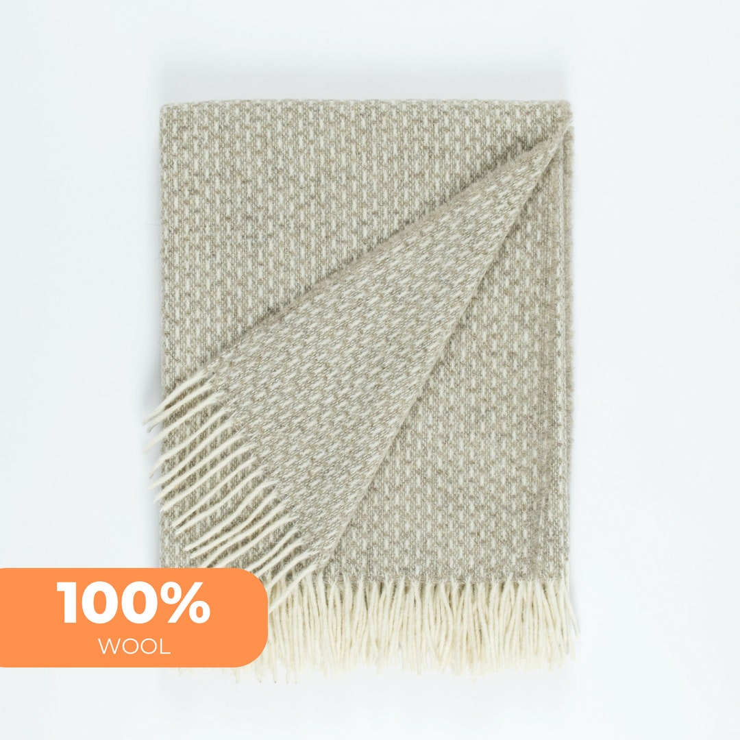 Large Light Brown Stripe Knit Texture Sofa Throw Blanket | Woolen Beige ...