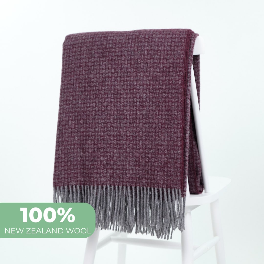 Warm New Zealand Sheep Wool Dark Purple Textured Weave Large Sofa Throw ...
