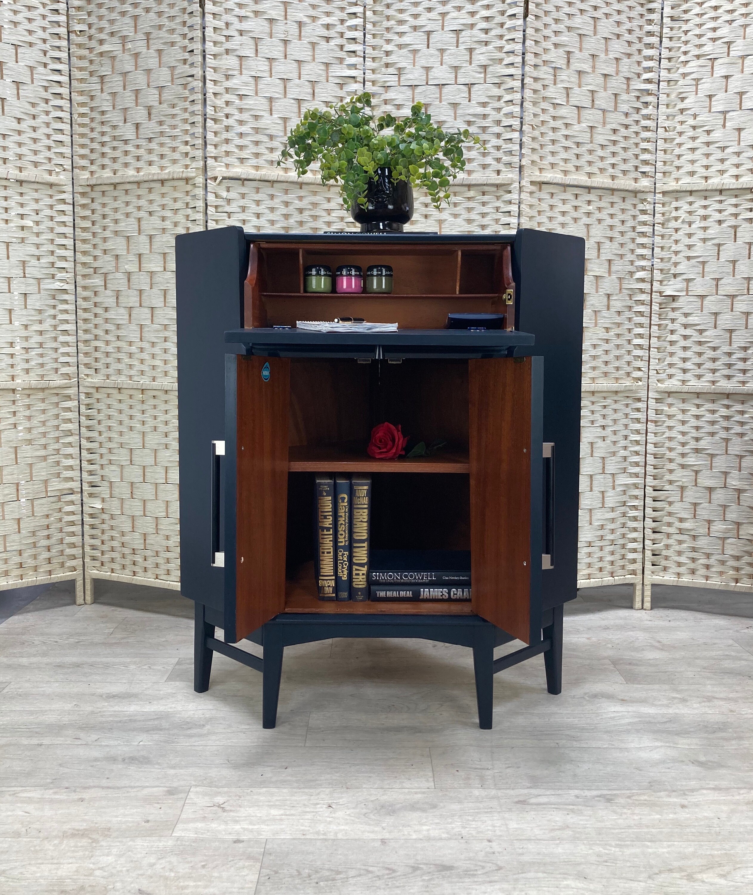 Retro Nathan Corner Bureau, Mid Century Modern, Hand Painted in Dark ...