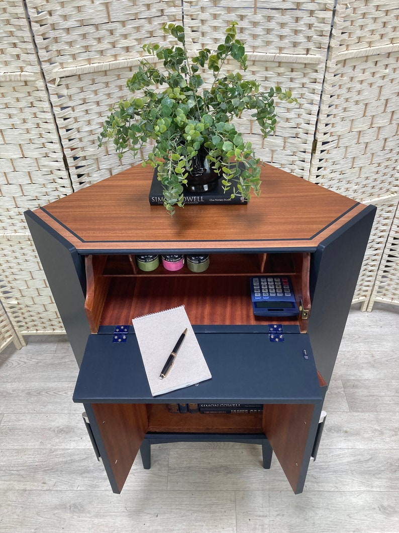 Retro Nathan Corner Bureau, Mid Century Modern, Hand Painted in Dark ...