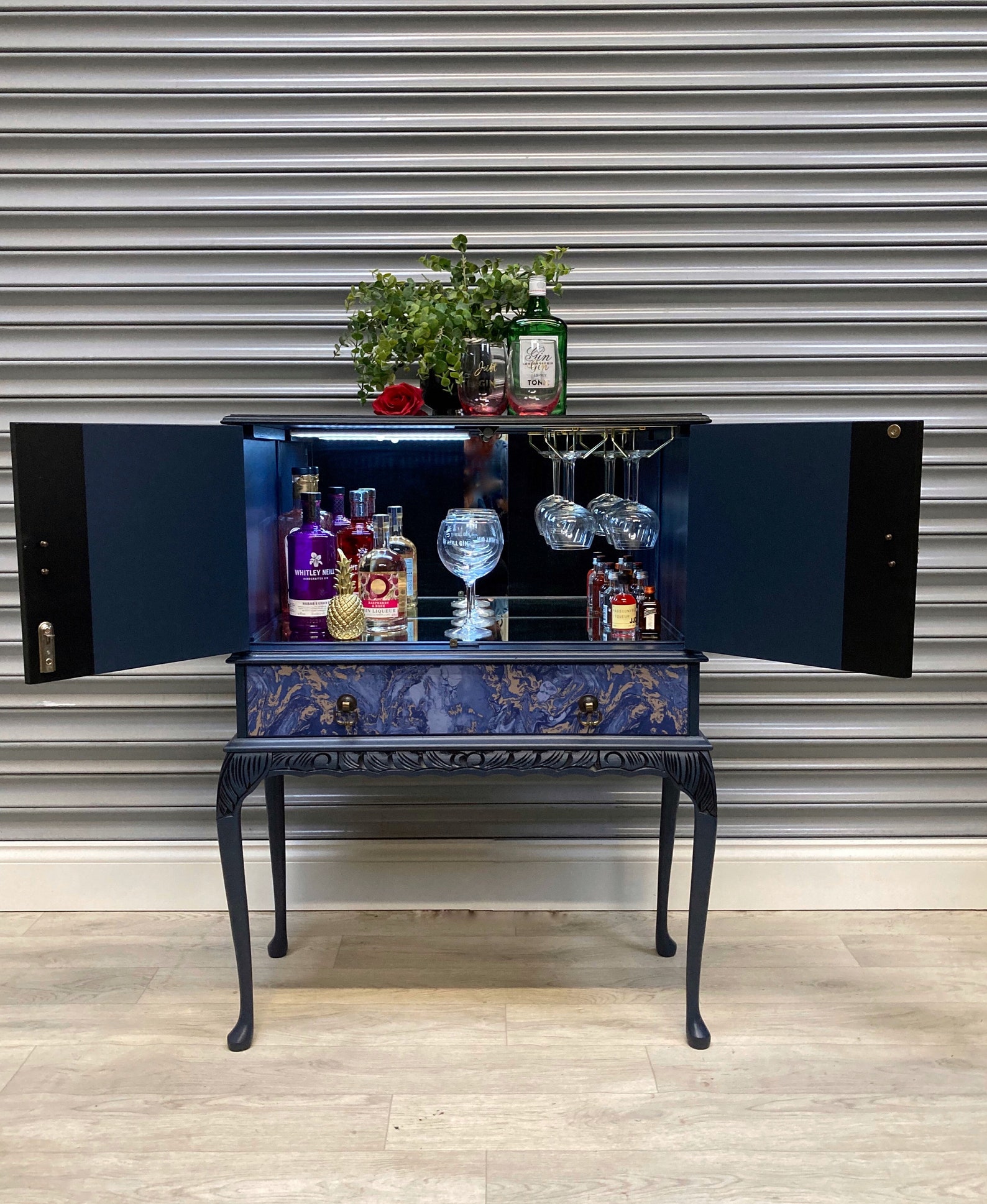 SOLD. Drinks Cabinet/gin Cabinet Hand Painted in Navy and Black, With ...