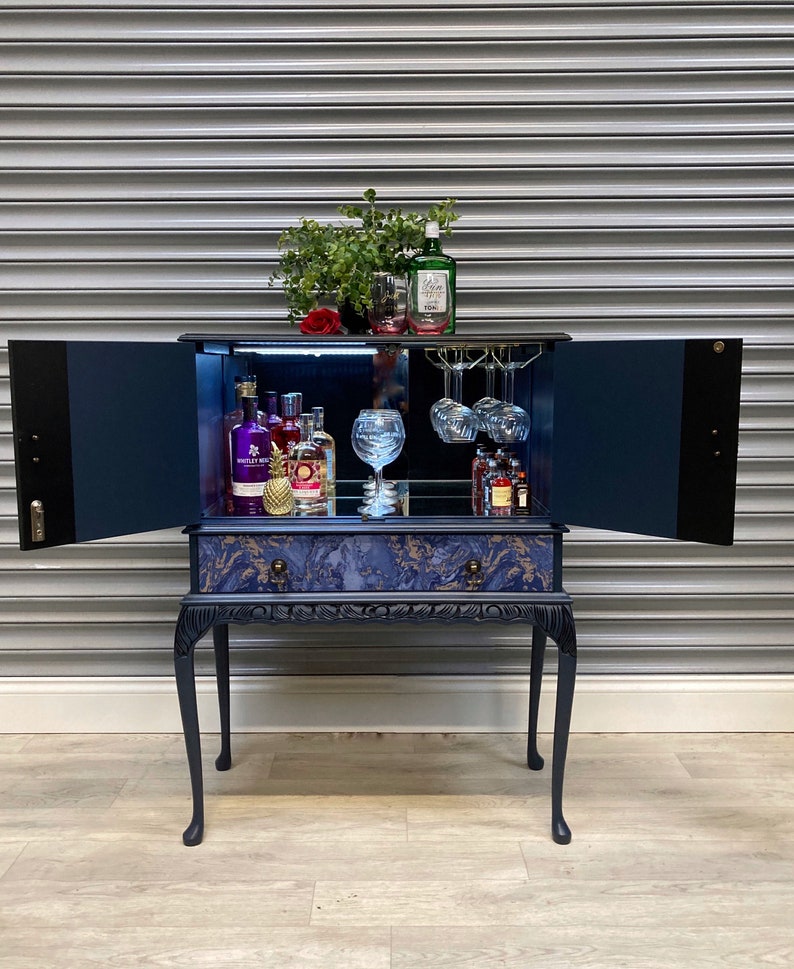 SOLD. Drinks Cabinet/gin Cabinet Hand Painted in Navy and Black, With ...