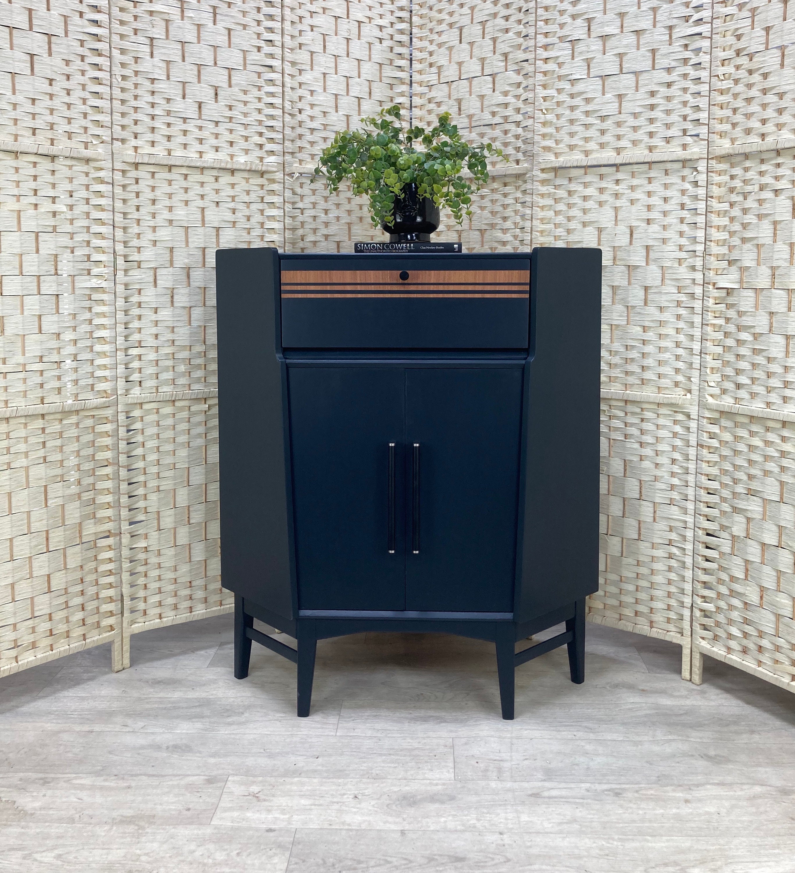 Retro Nathan Corner Bureau, Mid Century Modern, Hand Painted in Dark ...