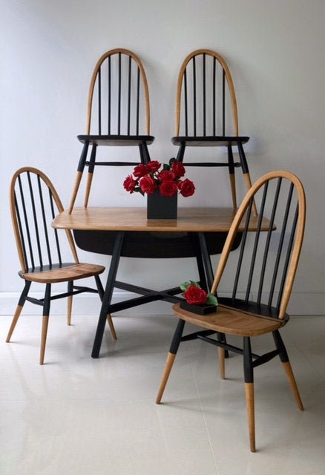 SOLD. Vintage Ercol Dining Table Model 500 With 4 Ercol Quaker Chairs Hand Painted Etsy