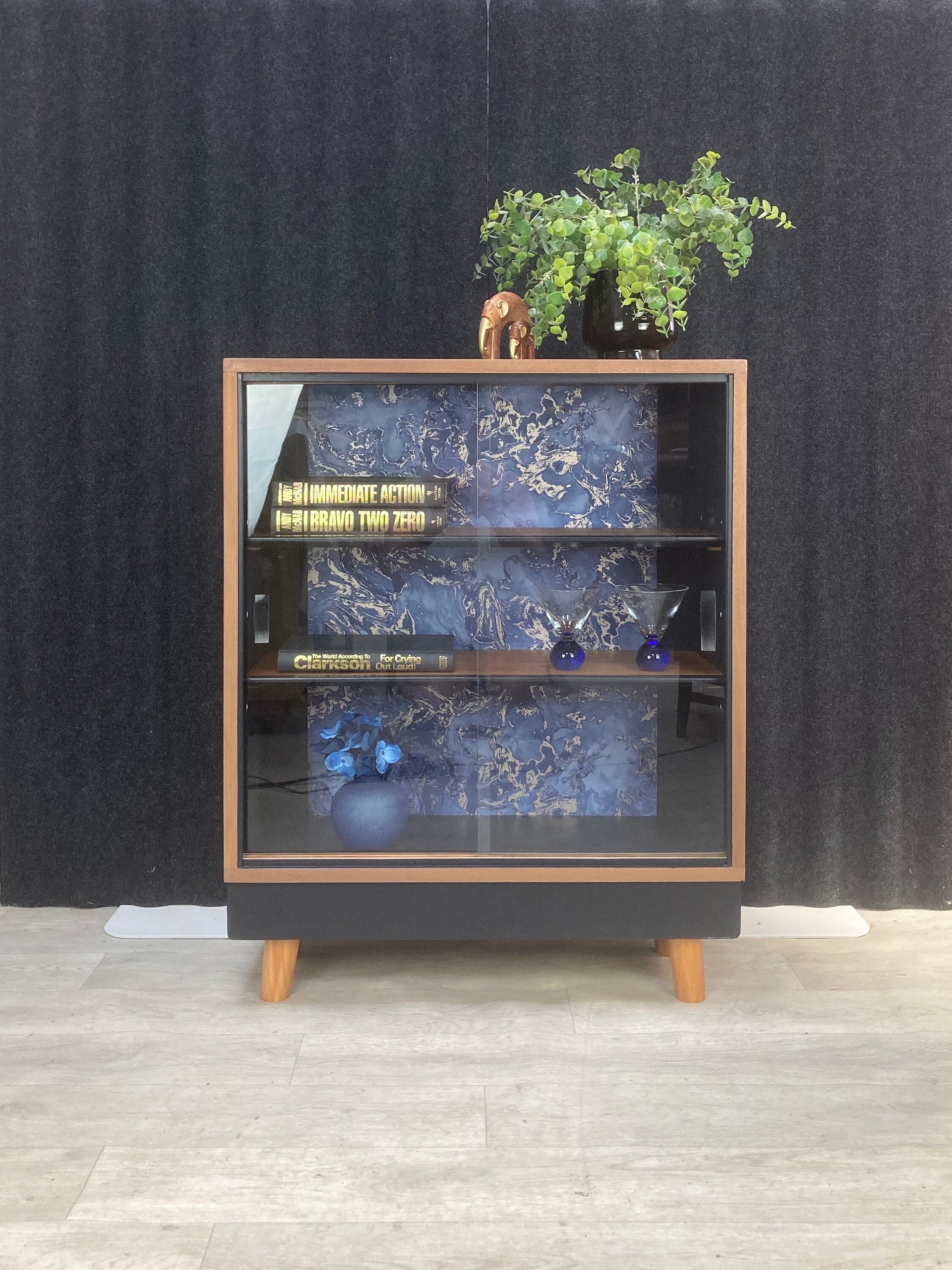 Retro Nathan Corner Bureau, Mid Century Modern, Hand Painted in Dark ...