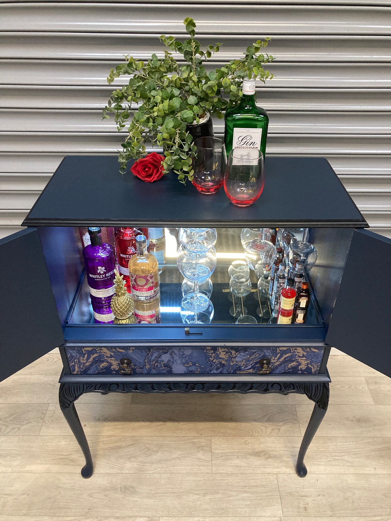 SOLD. Drinks Cabinet/gin Cabinet Hand Painted in Navy and Black, With ...