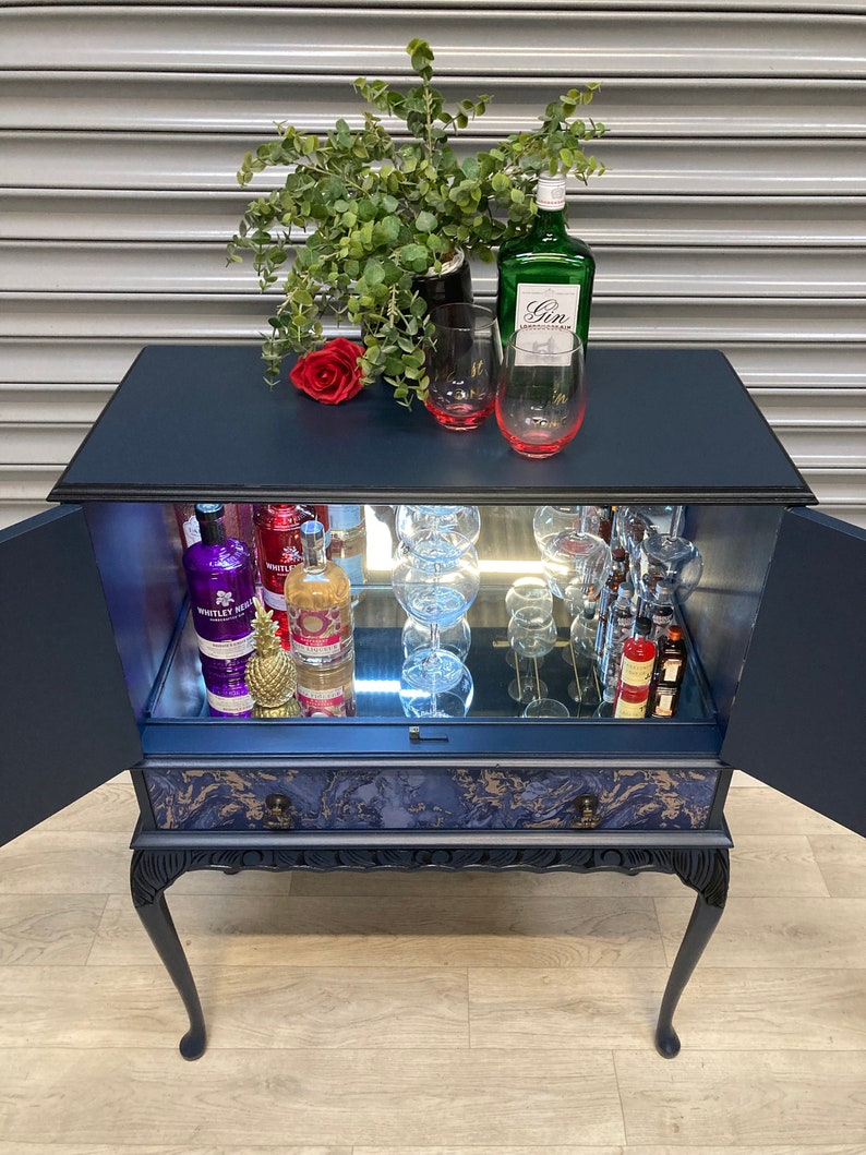 SOLD. Drinks Cabinet/gin Cabinet Hand Painted in Navy and Black, With ...
