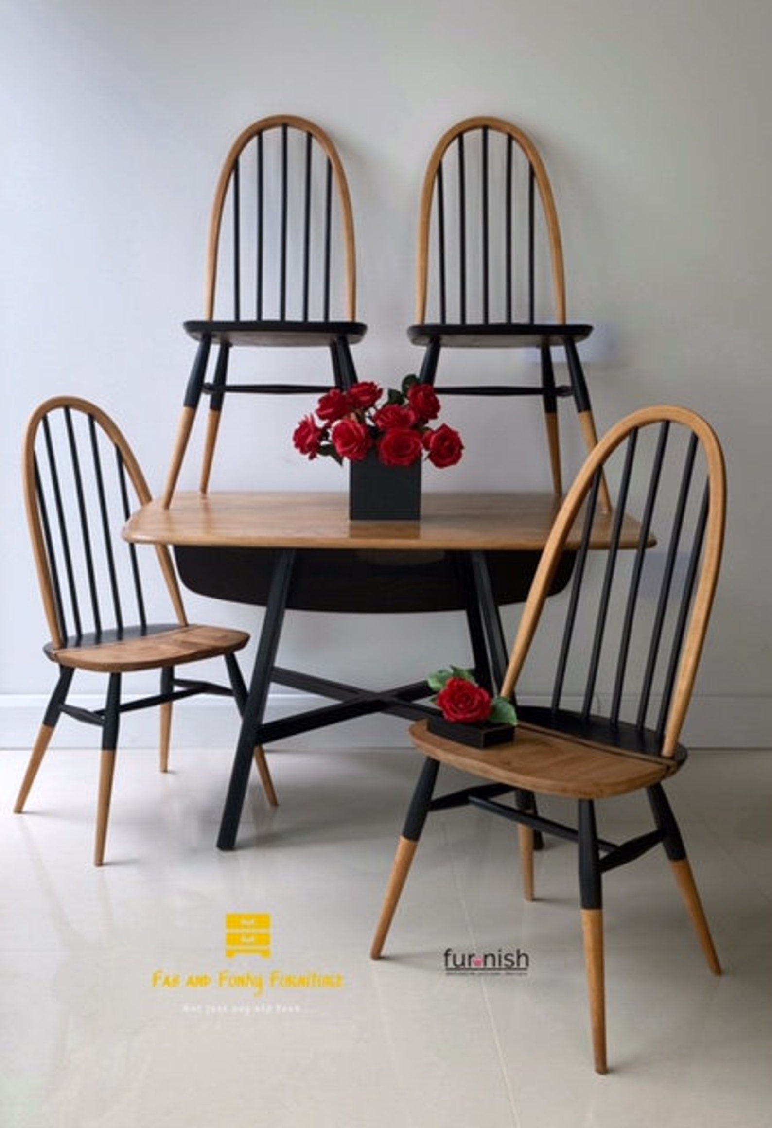 SOLD . Pair of Vintage Ercol Quaker Chairs, Hand Painted in Black Satin ...