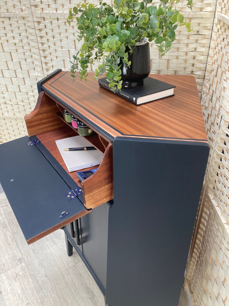 Retro Nathan Corner Bureau, Mid Century Modern, Hand Painted in Dark ...