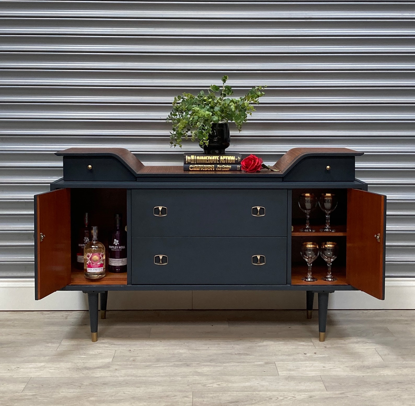 SOLD. Retro Beautility Sideboard/drinks Cupboard, Hand Painted in Dark ...