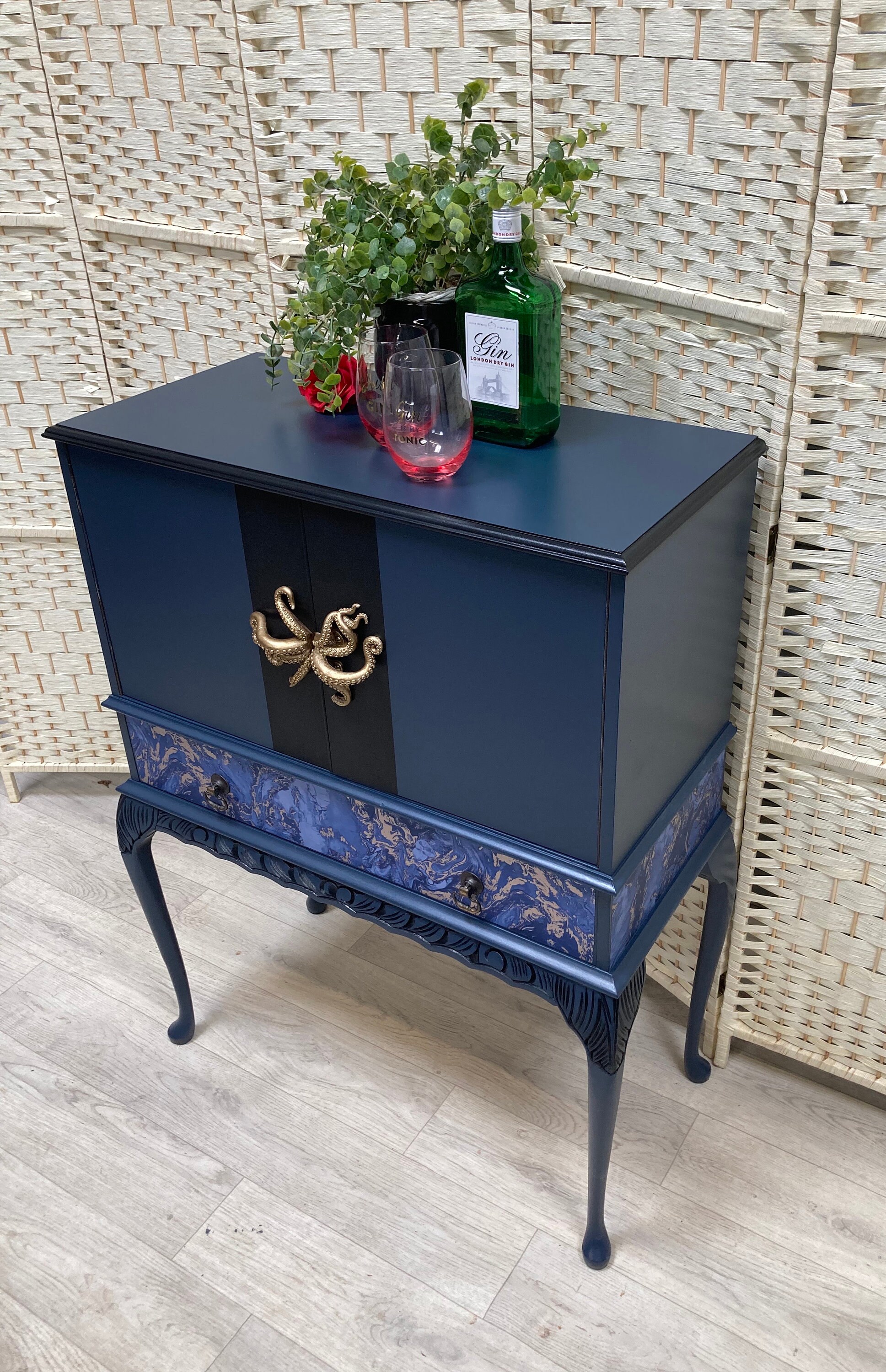SOLD. Drinks Cabinet/gin Cabinet Hand Painted in Navy and Black, With ...