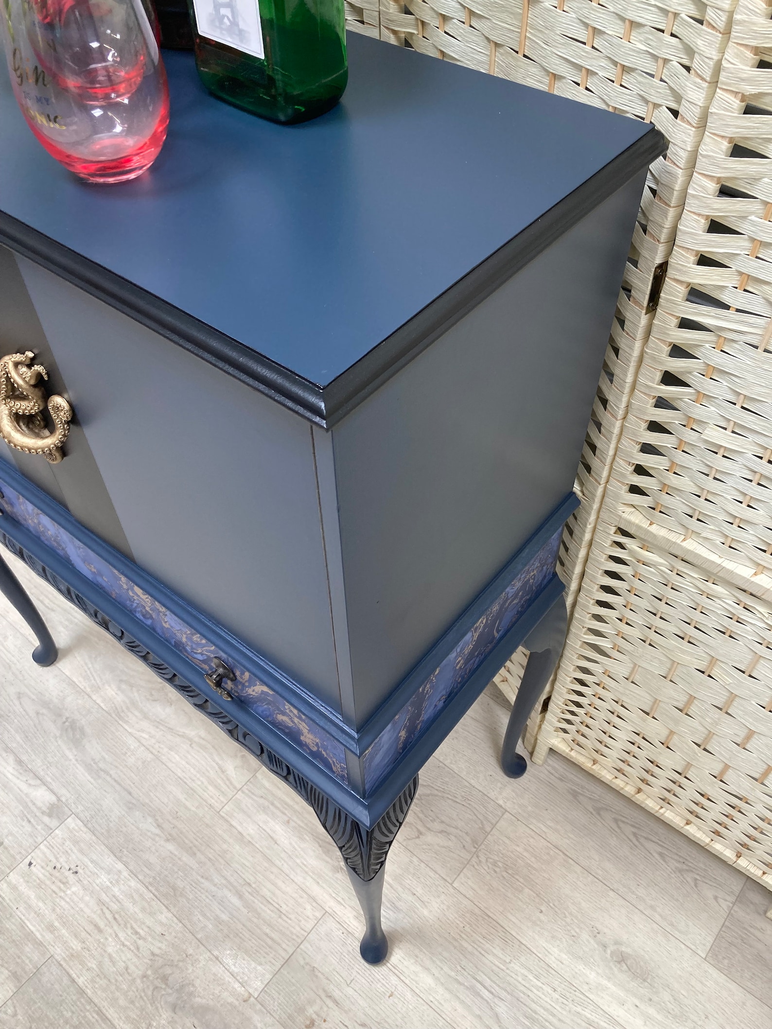 SOLD. Drinks Cabinet/gin Cabinet Hand Painted in Navy and Black, With ...