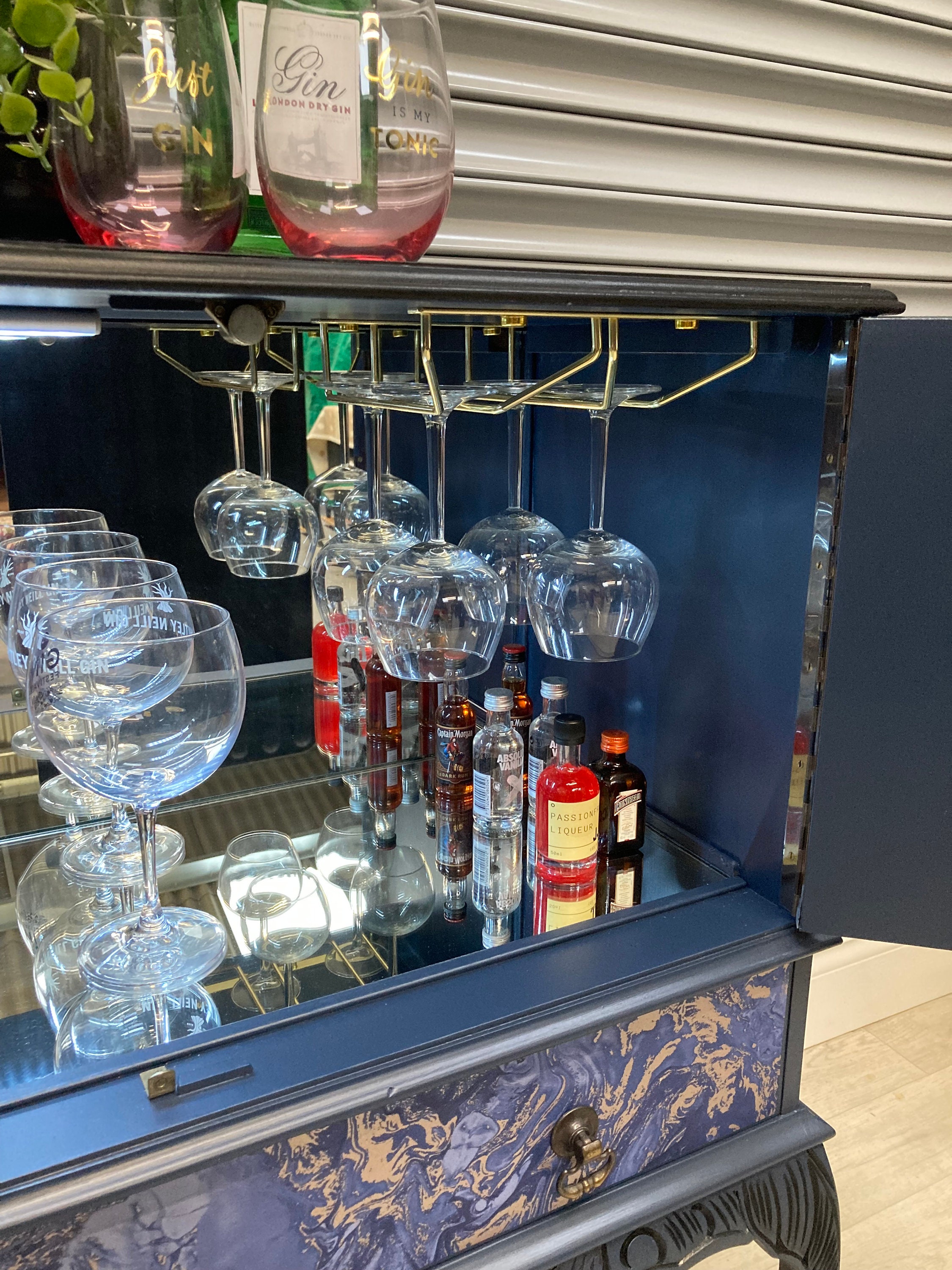 SOLD. Drinks Cabinet/gin Cabinet Hand Painted in Navy and Black, With ...
