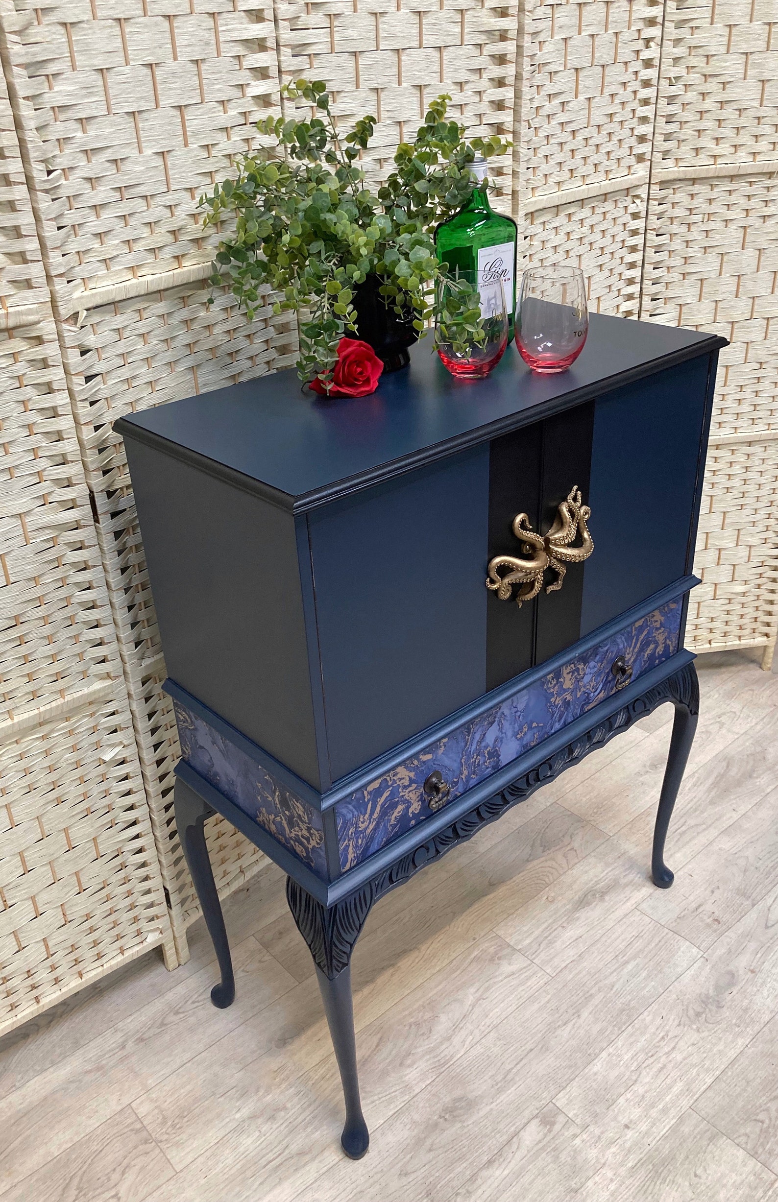 SOLD. Drinks Cabinet/gin Cabinet Hand Painted in Navy and Black, With ...