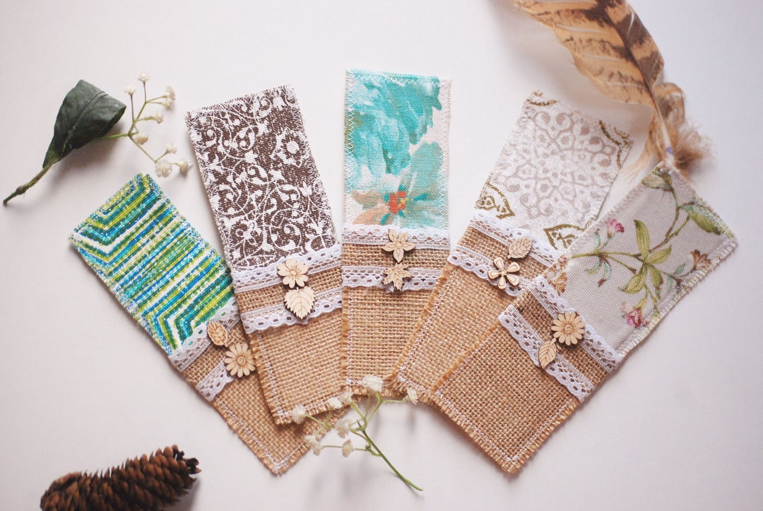 Pack of 5 Fabric Bookmarks. Large Bookmark, With Cardboard and Recycled ...