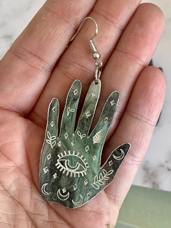 Palmistry Hand Earrings Evil Eye Earrings Seer Occult Goth - Etsy