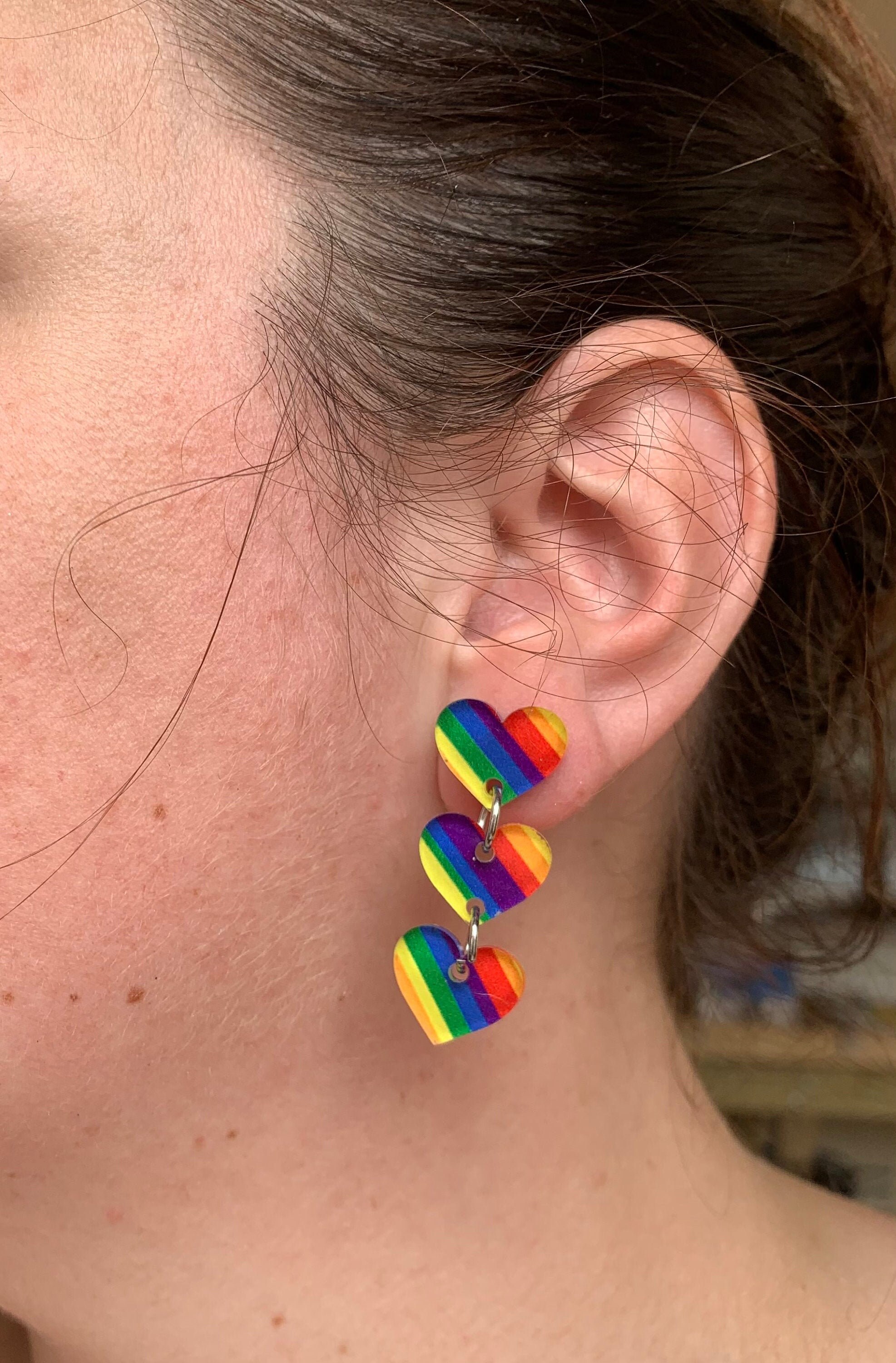 Pride Earrings Rainbow Lgbtq Earrings Rainbow Heart Etsy