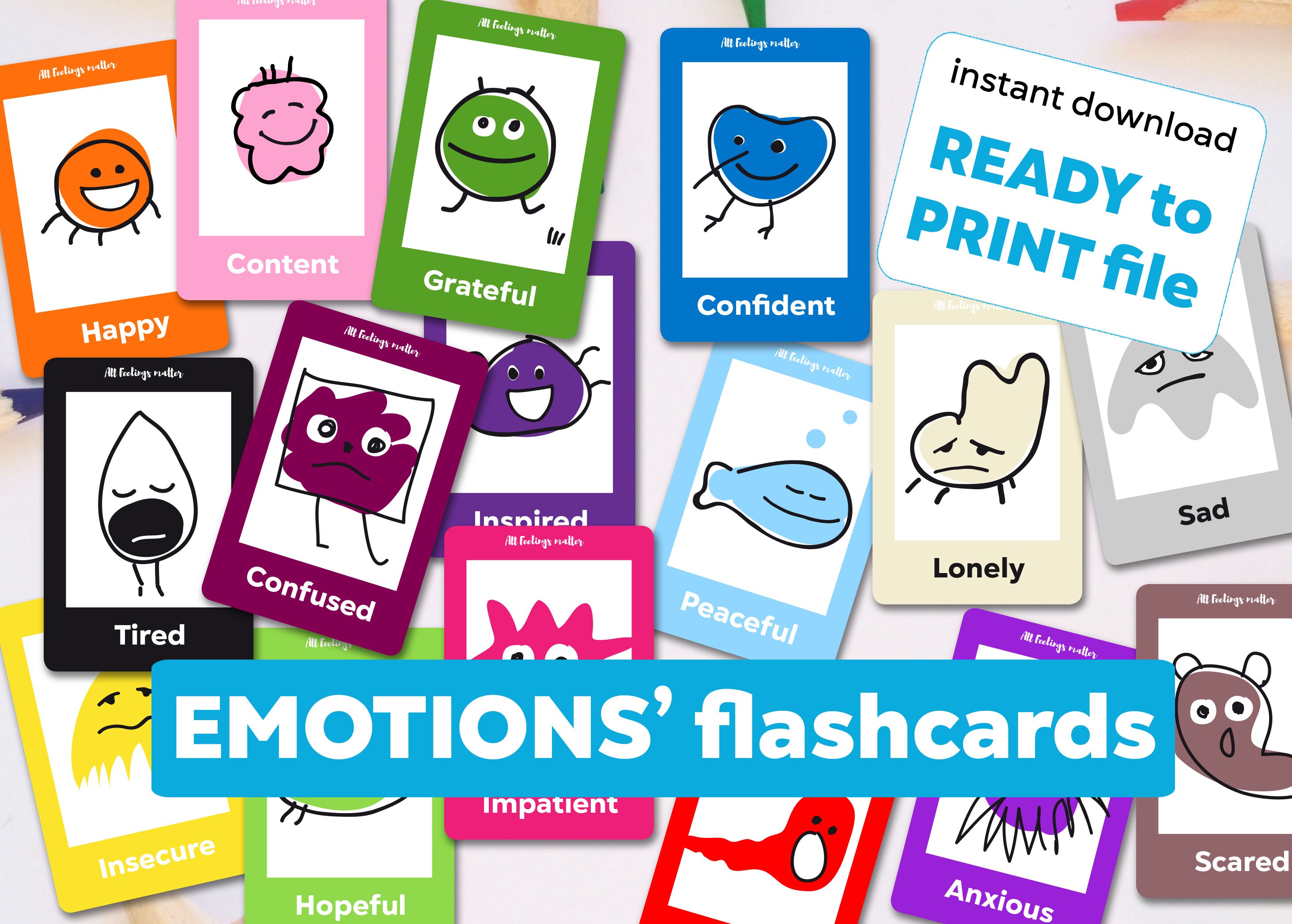 All Feelings Matter, Emotions Flashcards, Feelings Chart, Mental Health ...