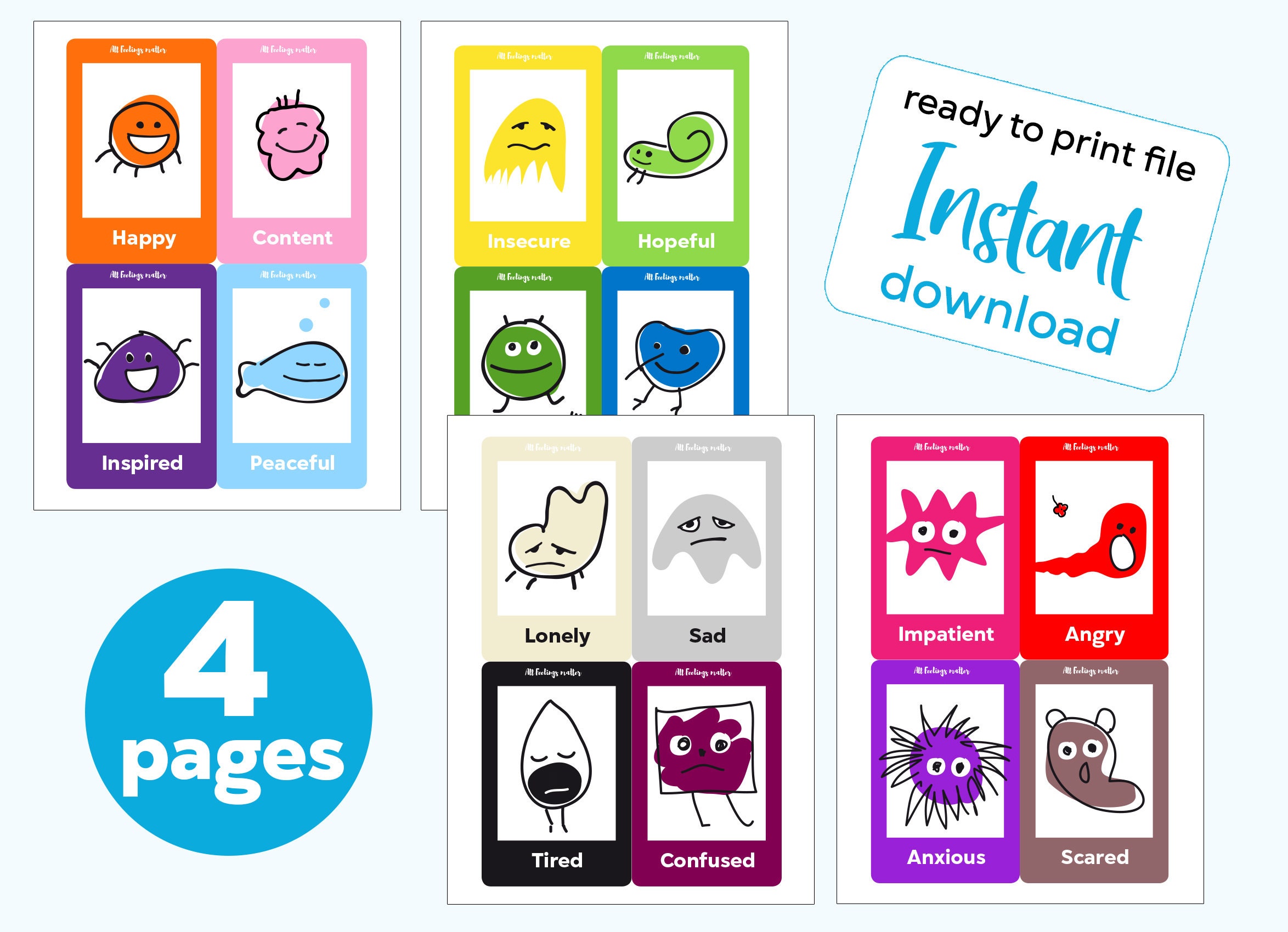 All Feelings Matter, Emotions Flashcards, Feelings Chart, Mental Health ...