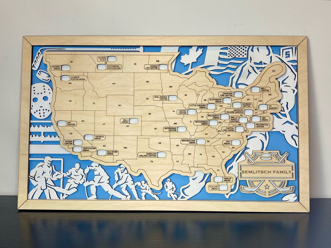 Hockey Arena Map | Custom Bucket List Map | NHL Arenas | Gift for ...