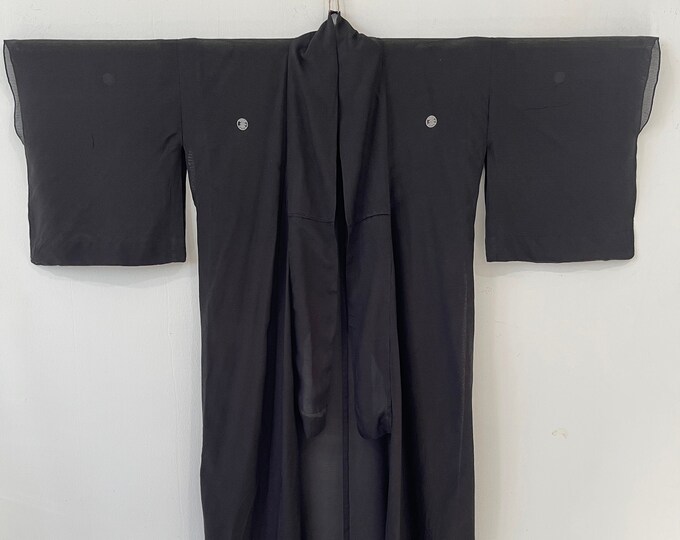 Japanese Silk Kimono Yukata Black Moon Motif Japan Traditional - Etsy