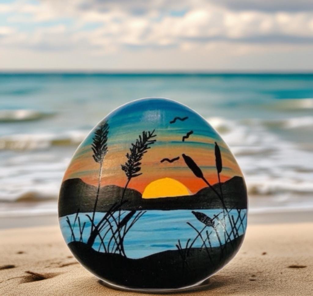 Sunset Rock Painting *even Larger! Now 4-5 Inch - Etsy