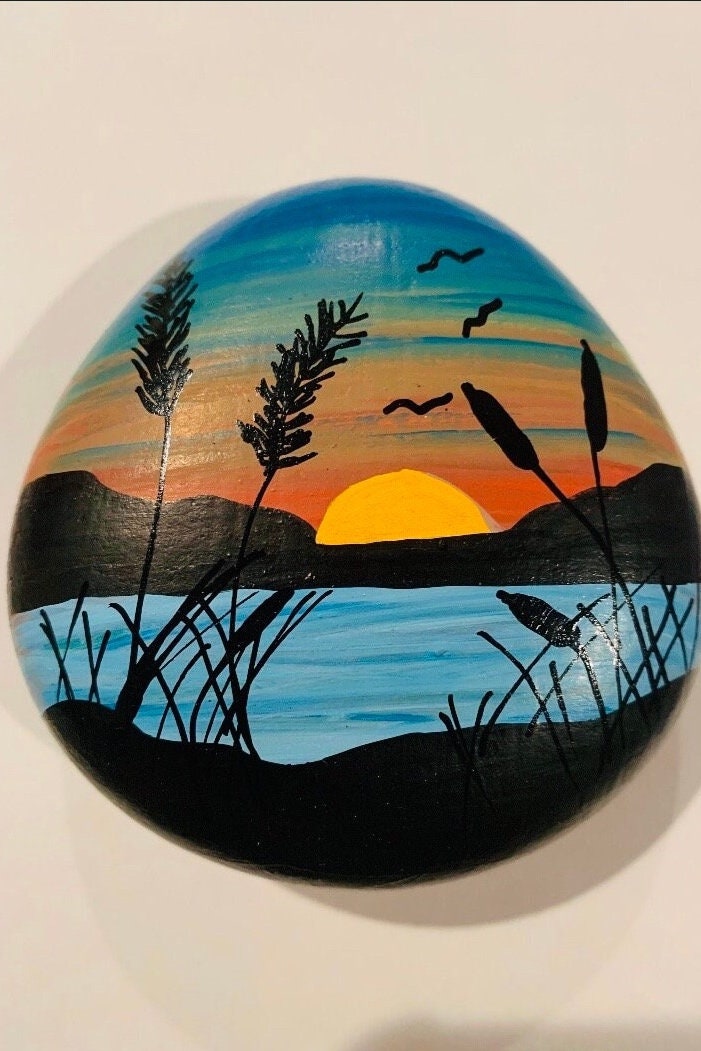 Sunset Rock Painting - Etsy