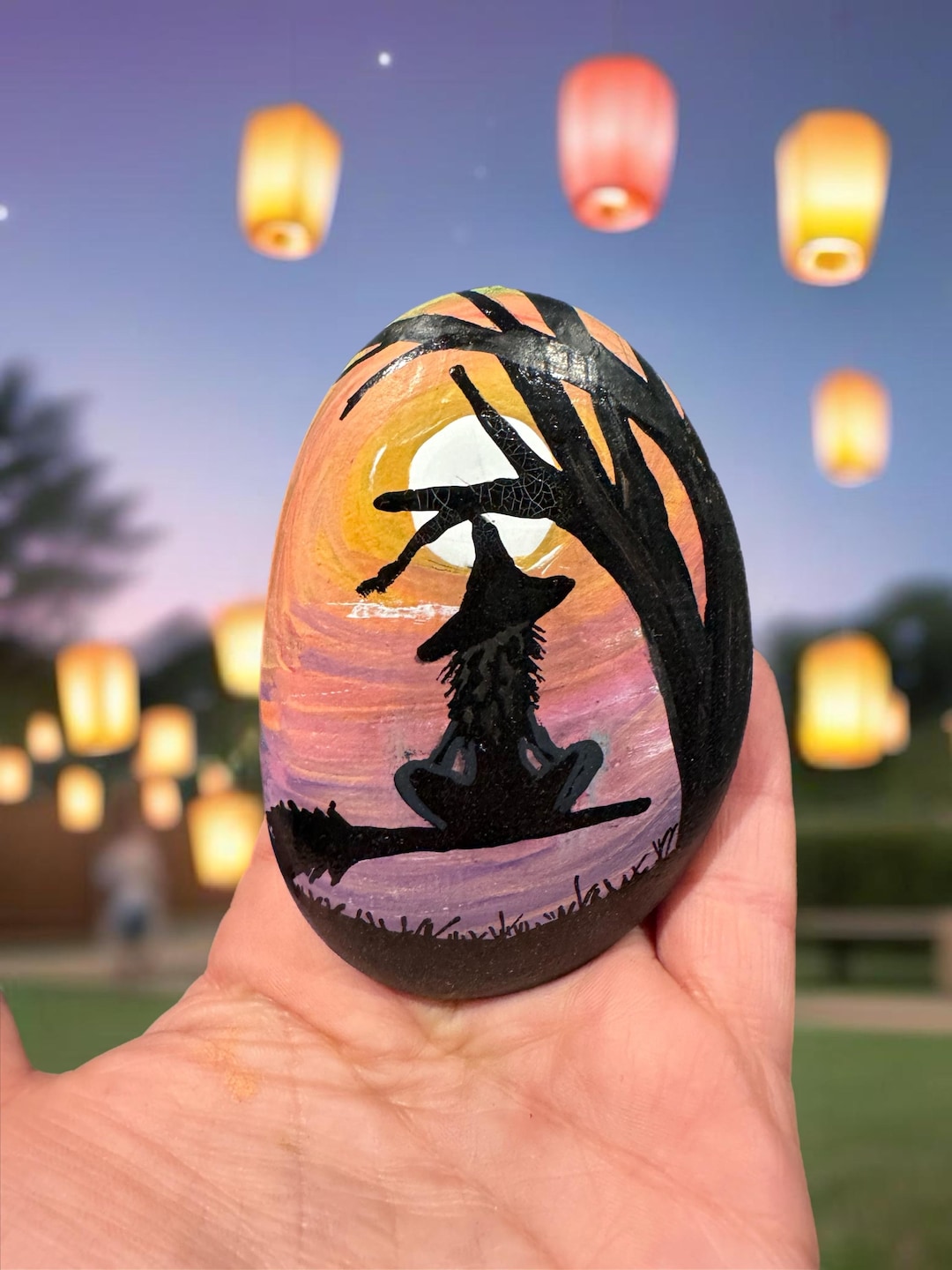 Witch Painted Rock - Etsy