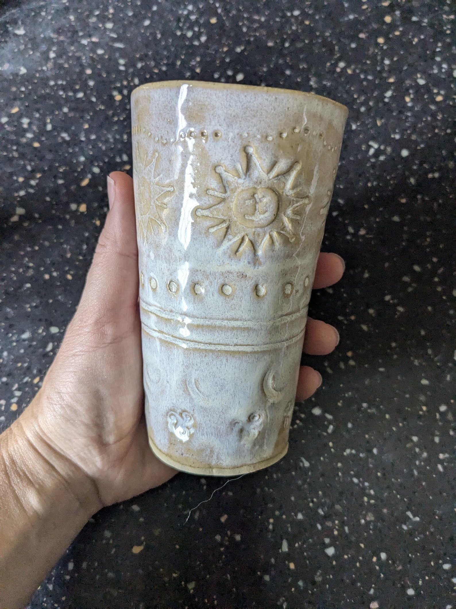 Handmade Pottery Tumbler, Tall Ceramic Cup, White Pottery With Sunshine ...