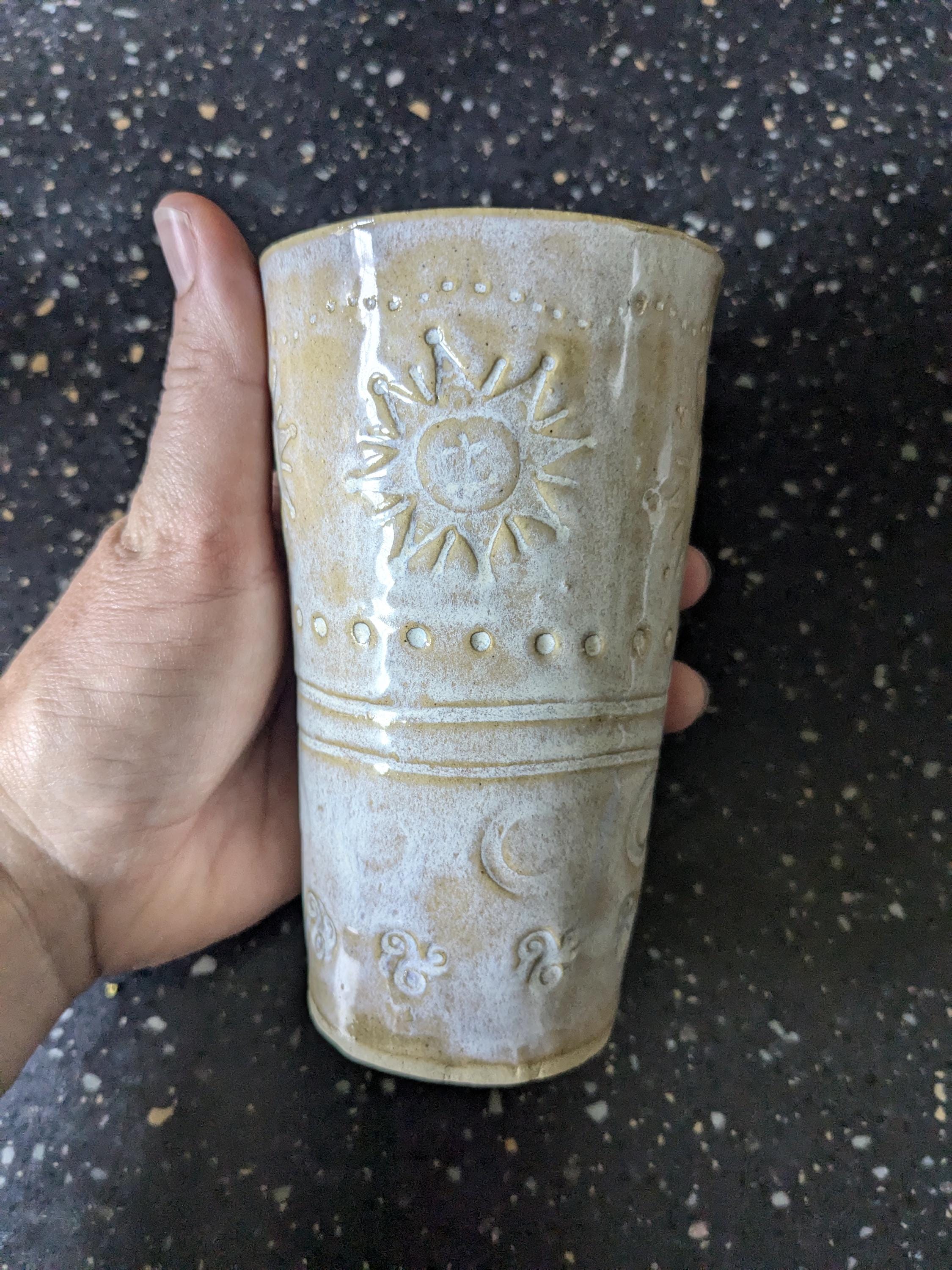 Handmade Pottery Tumbler, Tall Ceramic Cup, White Pottery With Sunshine ...