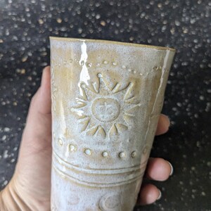Handmade Pottery Tumbler, Tall Ceramic Cup, White Pottery With Sunshine ...