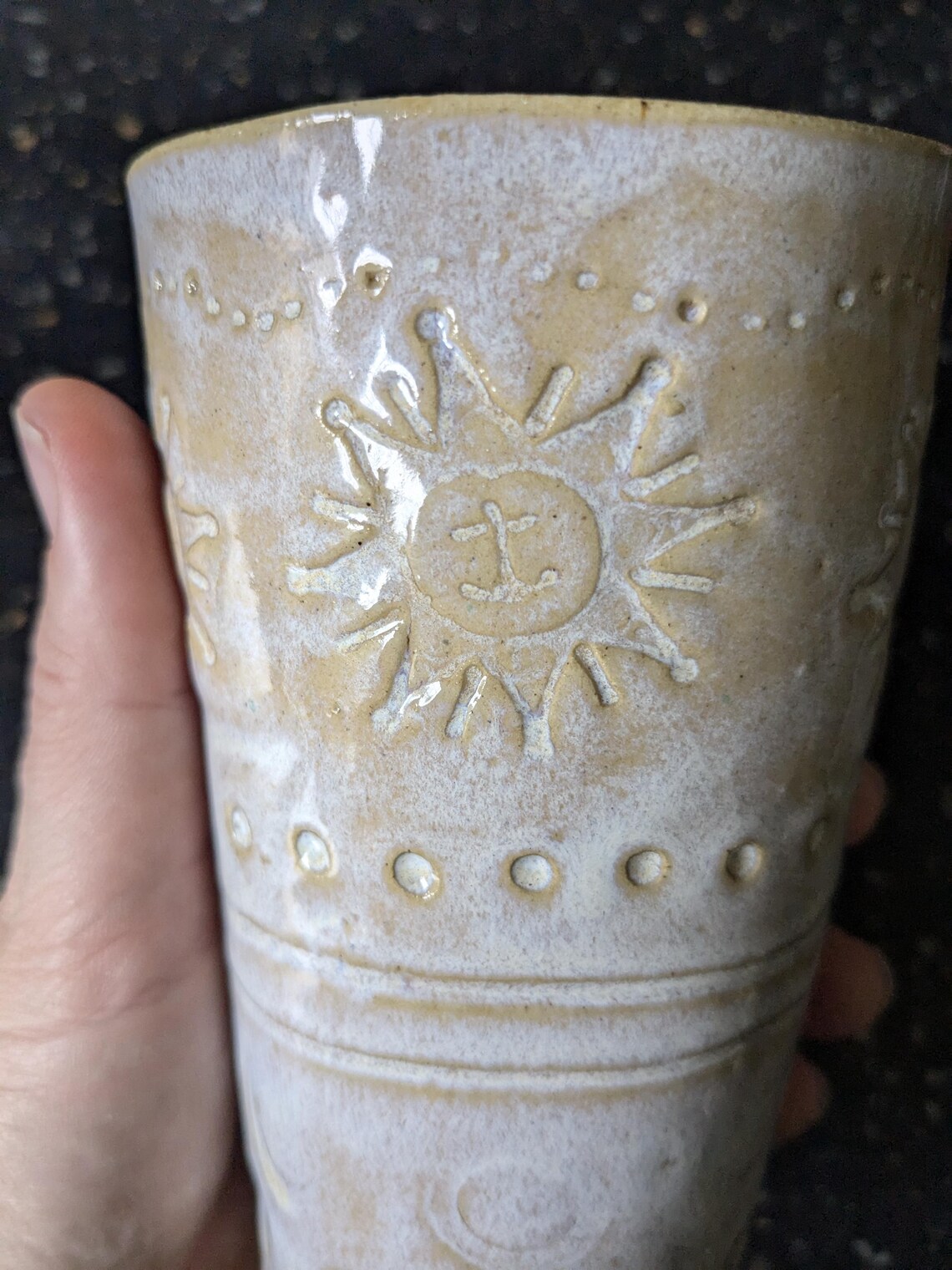 Handmade Pottery Tumbler, Tall Ceramic Cup, White Pottery With Sunshine ...